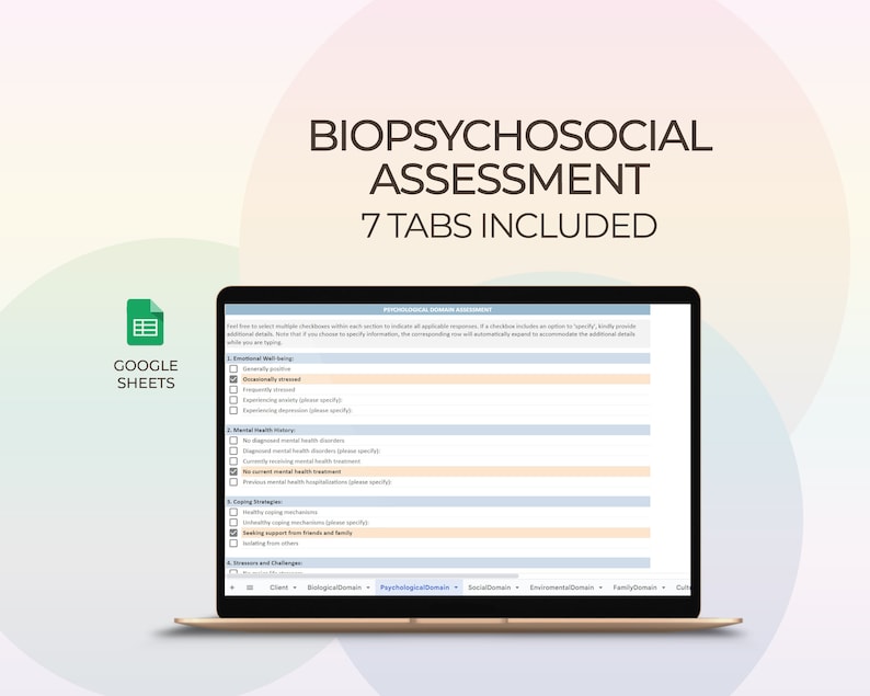 Biopsychosocial Assessment Template Therapy Tool Psychotherapist ...
