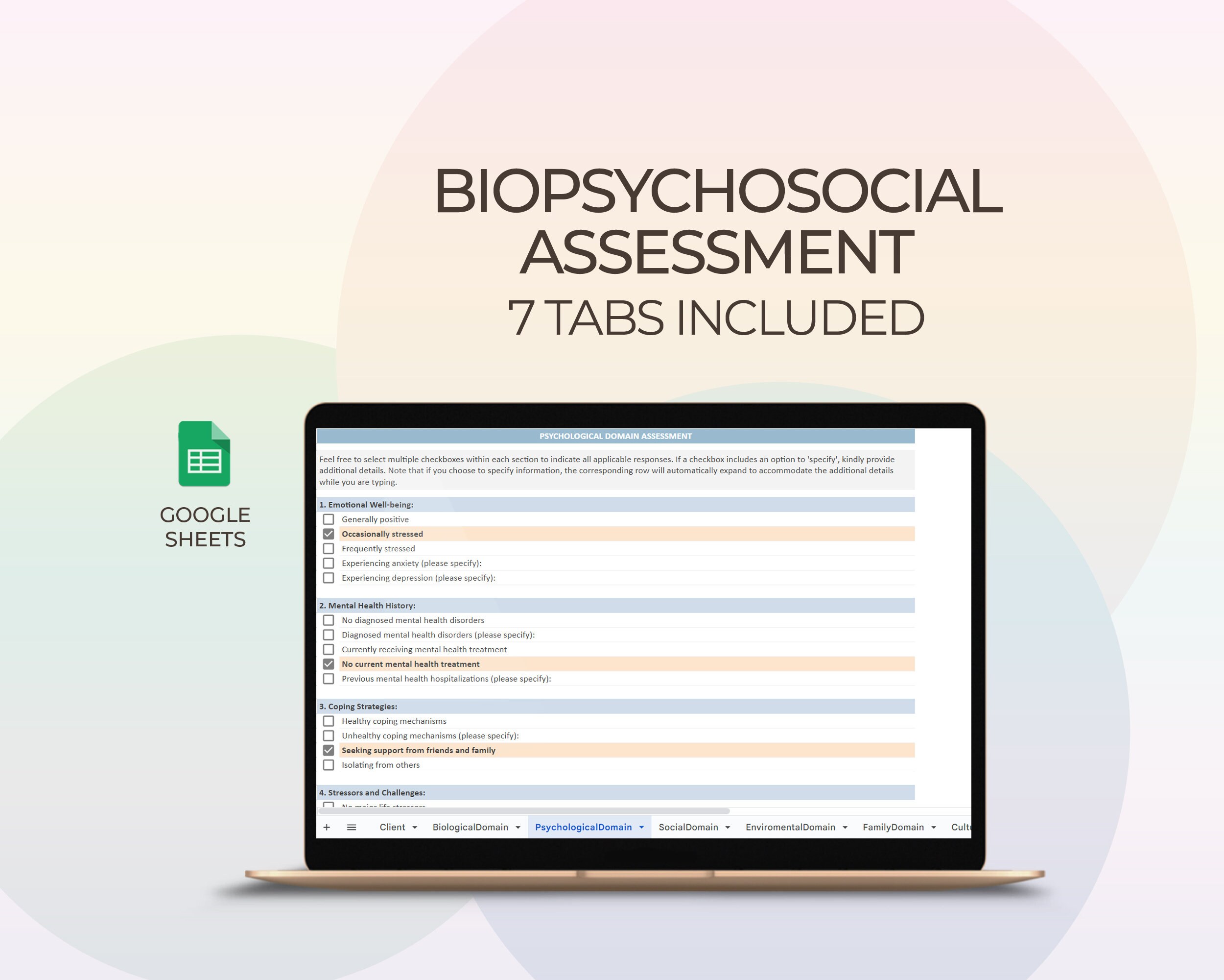 Biopsychosocial Assessment Template Therapy Tool Psychotherapist Resource Mental Health Form ...