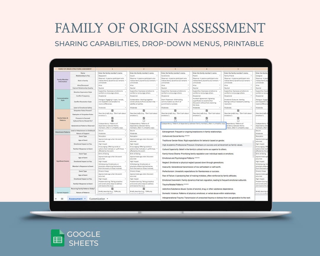 Family Therapy Assessment Family of Origin Worksheet Counseling Tool ...