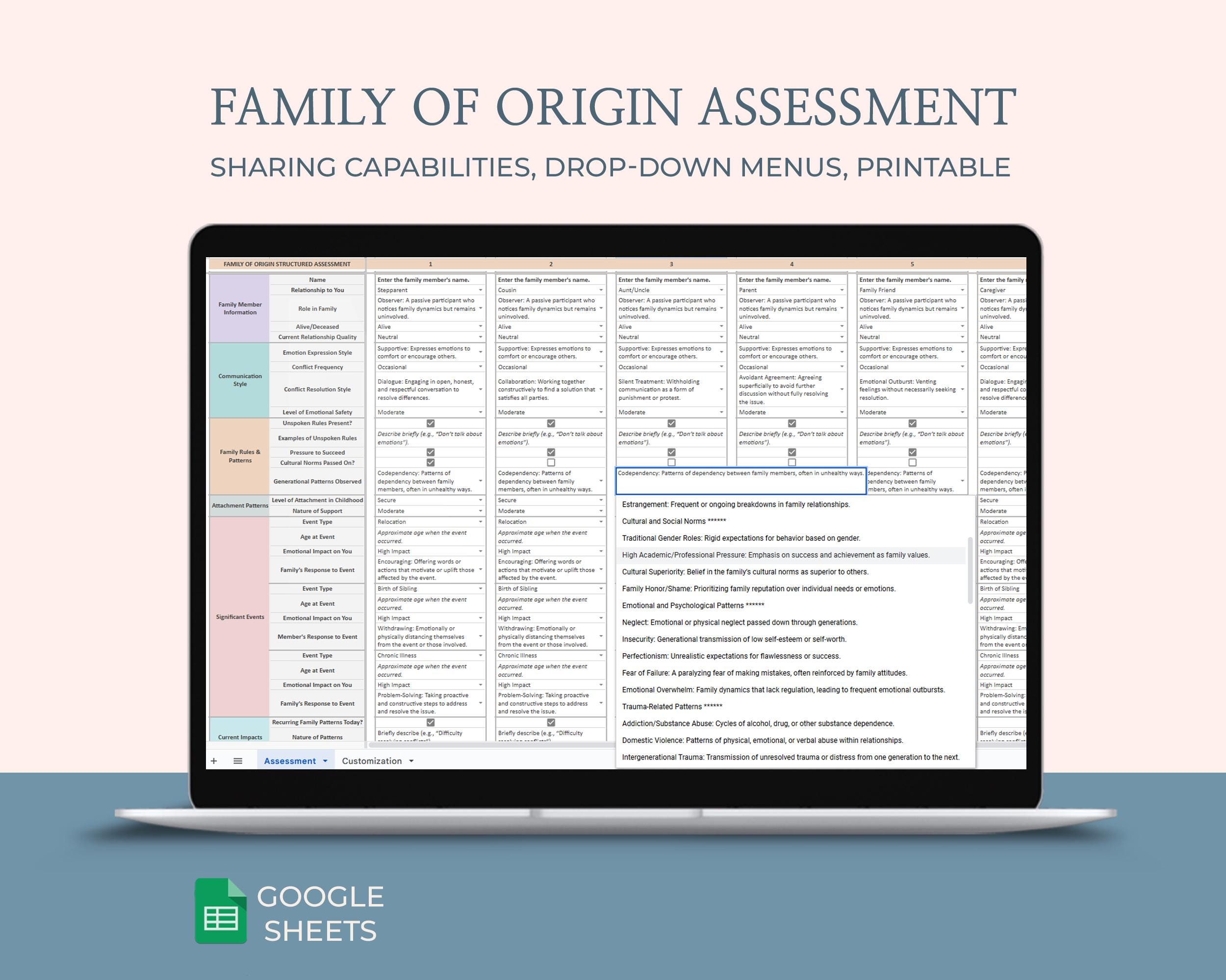 Family Therapy Assessment Family of Origin Worksheet Counseling Tool ...