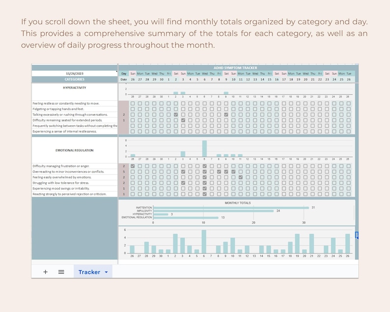ADHD Tracker Spreadsheet Google Sheets Digital Journal Daily Log for ...