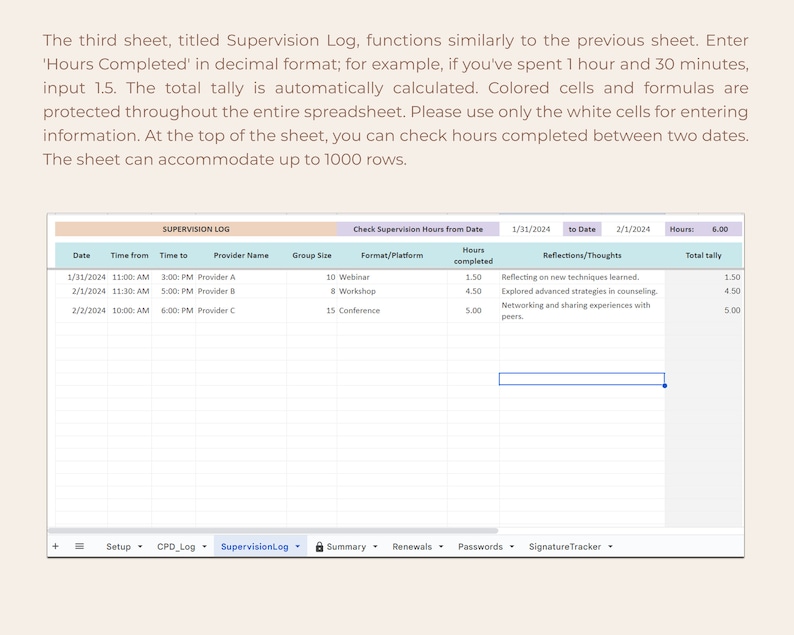 CPD Log, Clinical Supervision Log Template, Therapist Planner, Clinical ...