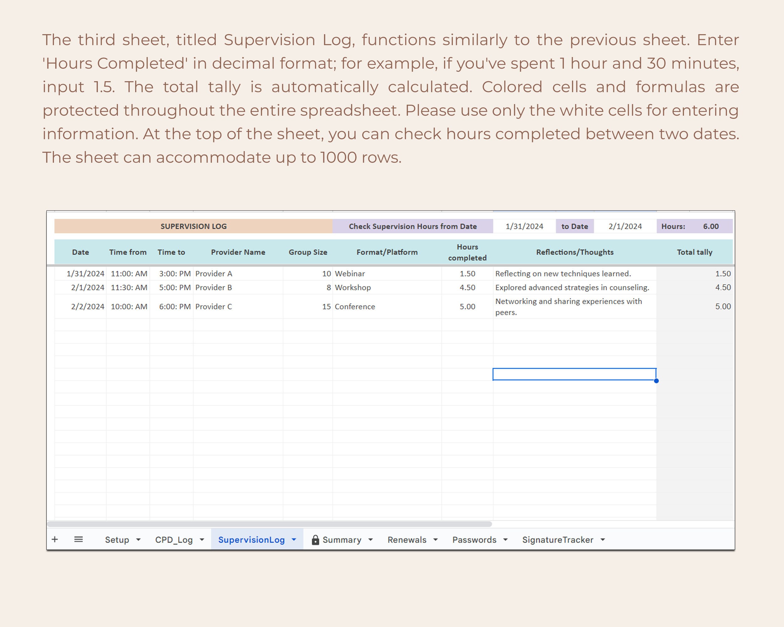 CPD Log, Clinical Supervision Log Template, Therapist Planner, Clinical ...