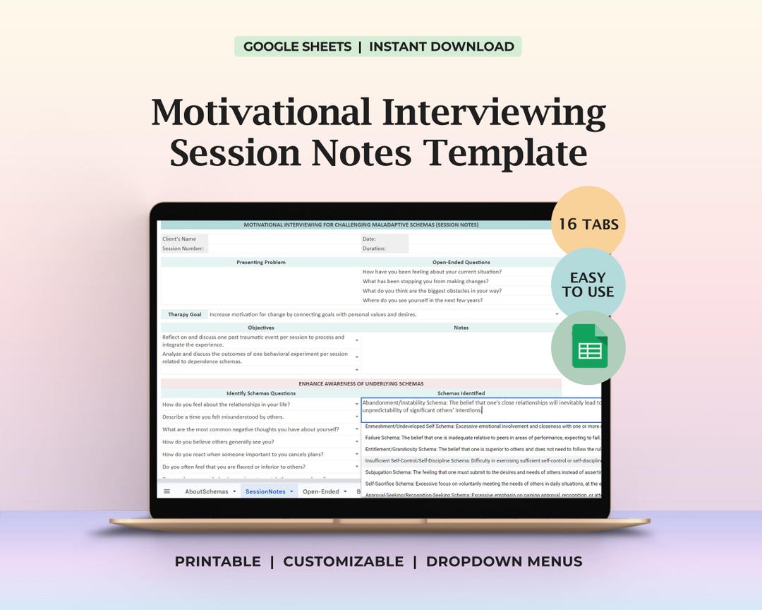 Motivational Interviewing Notes Template Schema Therapy Session ...