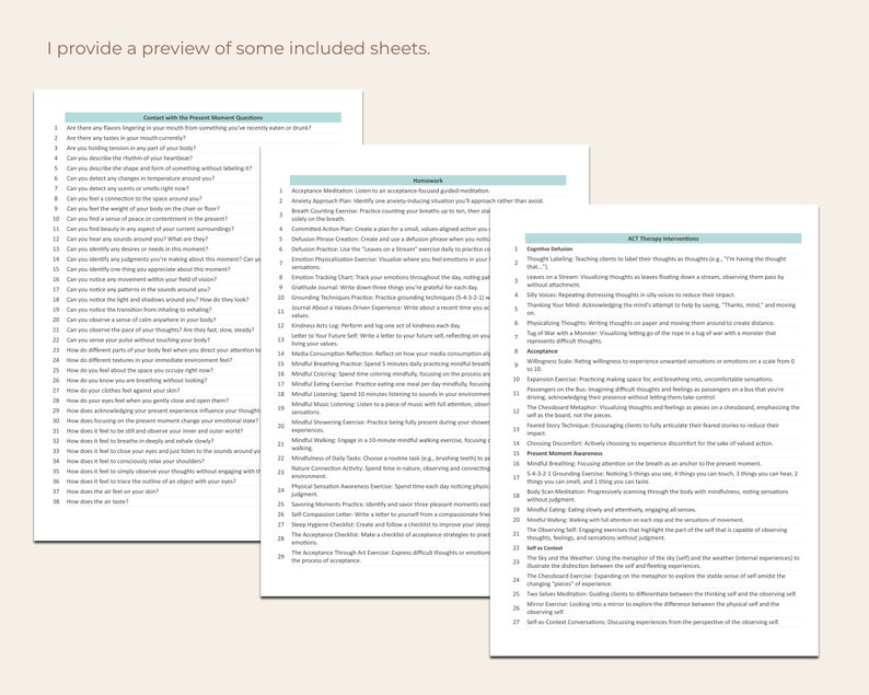 Acceptance Commitment Therapy Notes Template ACT Session Interventions ...