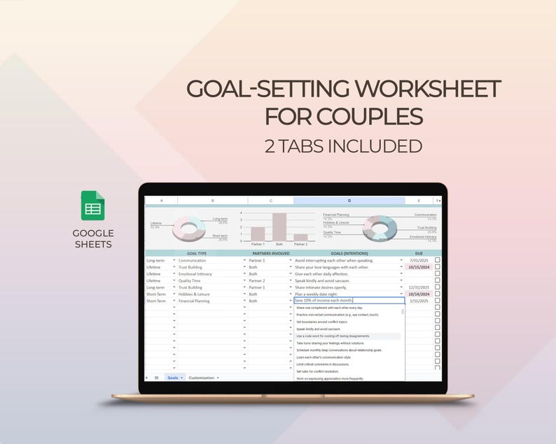 Couple Goal Setting Worksheet, Questionarie for Couples, Counseling ...