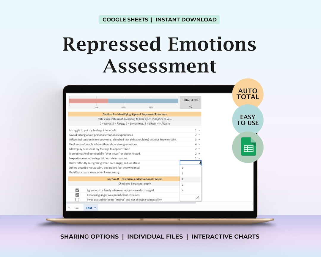 Repressed Emotions Test Therapy Reflection Tool Emotional Awareness ...