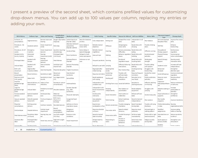 Occupational Therapy Child Intake Form Pediatric Assessment Therapist ...