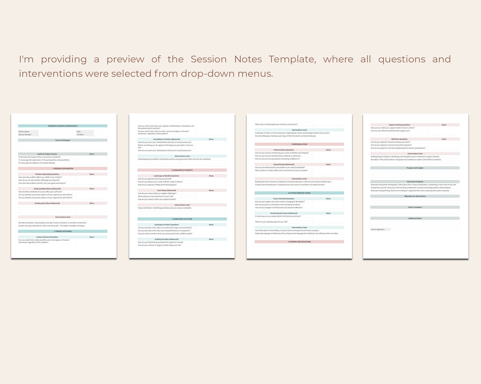Narrative Therapy Notes Template, Session Notes Template, Therapy ...