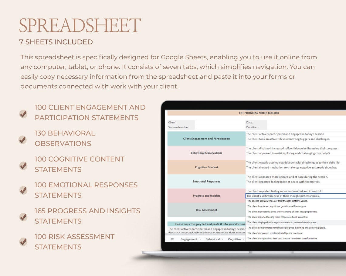 CBT Clinical Phrases Progress Notes Builder Therapy Tool Therapist ...