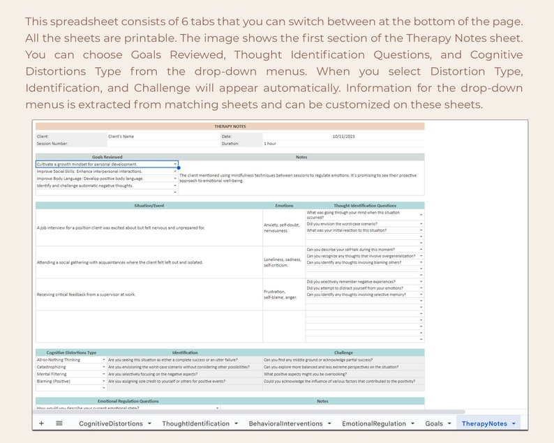 CBT Therapy Notes Template for Progress Tracking Structured Planner ...