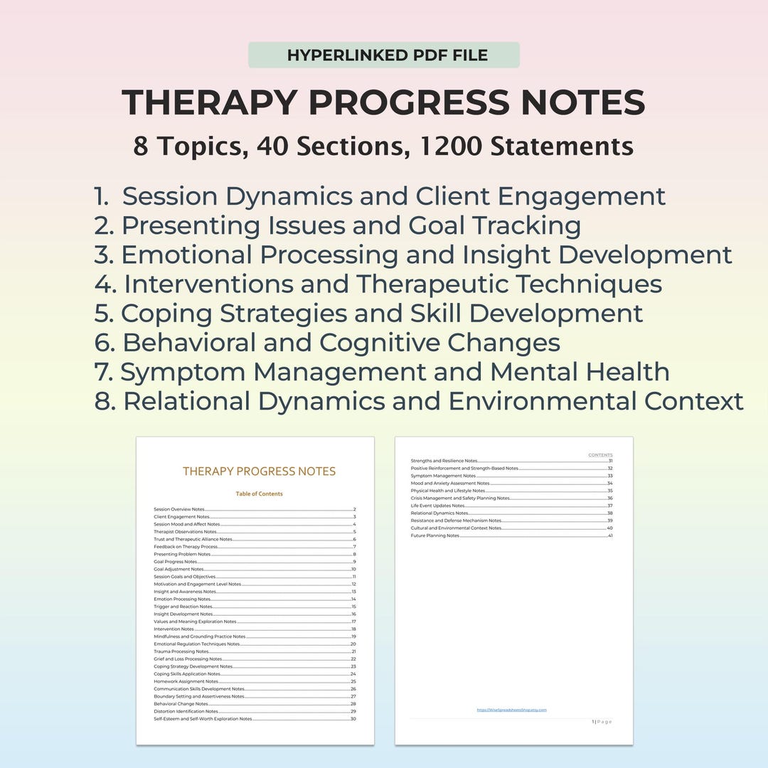 Therapy Progress Notes, Client Progress, Therapy Documentation, Session ...