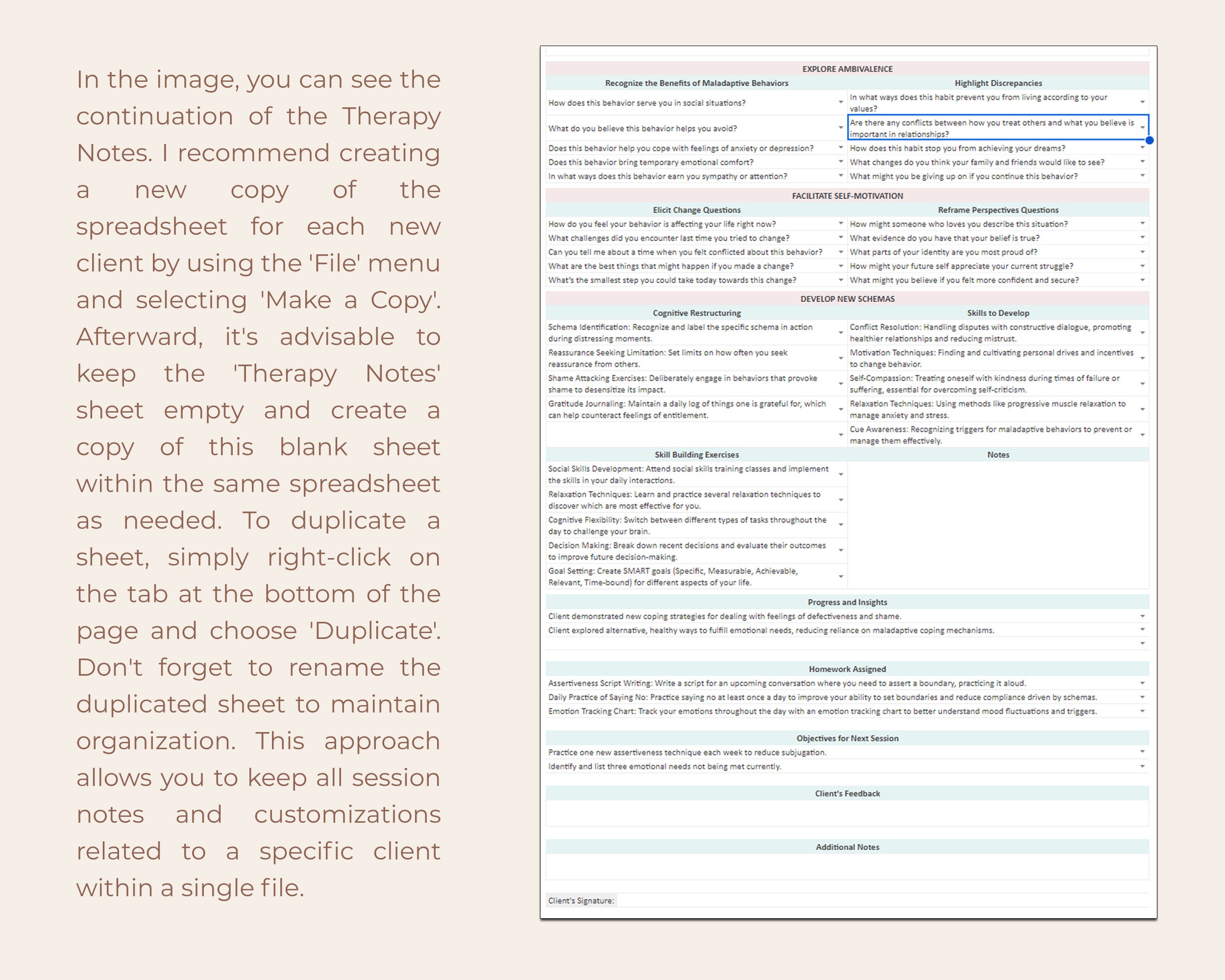 Motivational Interviewing Session Template Therapy Notes MI Questions ...