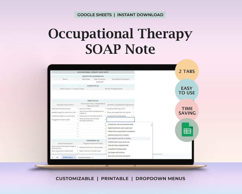 Occupational Therapy Progress Notes Template Editable Log for Students ...