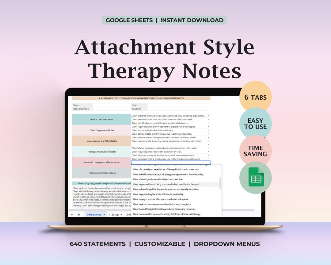 Attachment Styles Therapy Notes Template Progress Documentation for ...