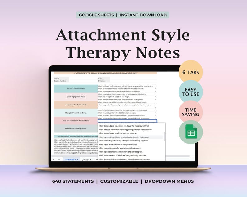 Attachment Theory Progress Note Builder Spreadsheet Therapist Template ...