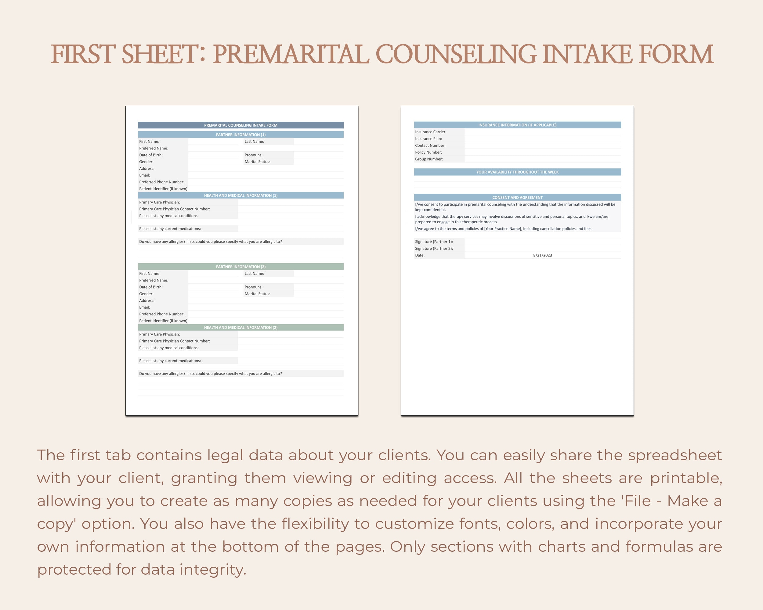 Premarital Counseling Intake Form Pre Wedding Relationship Questions ...