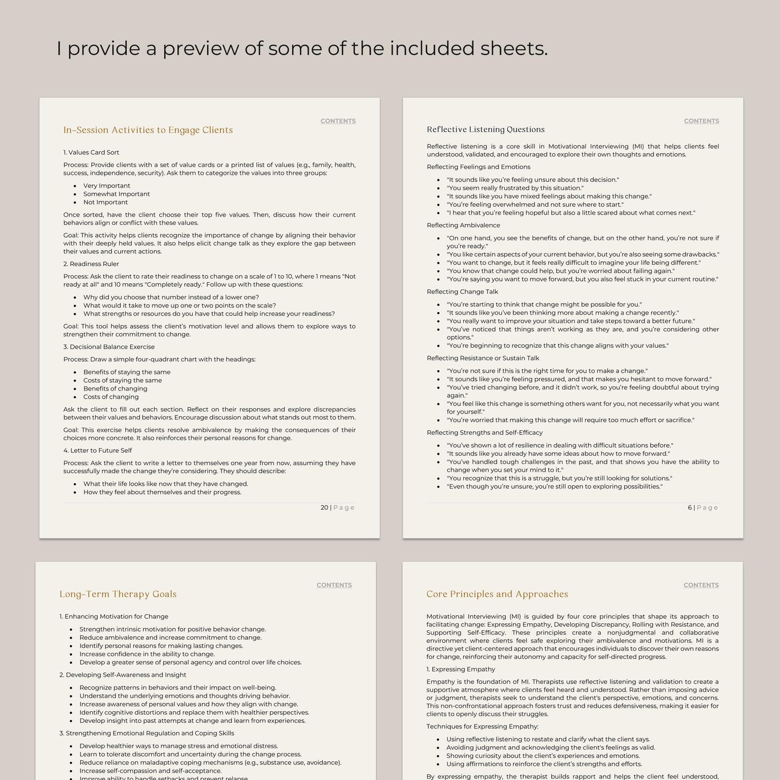 MI Therapy Guide, MI Exercises, Motivational Interviewing, Goals ...