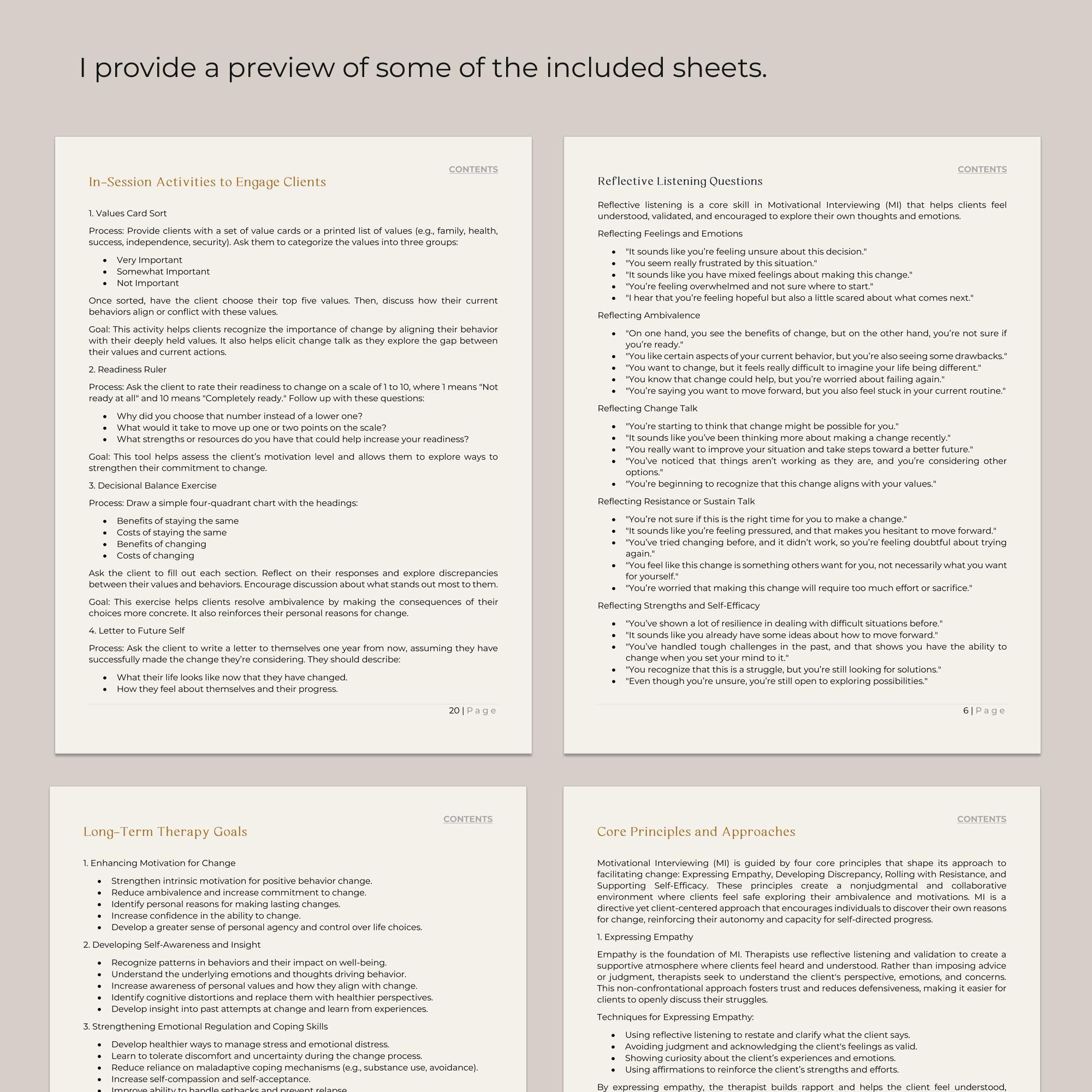 MI Therapy Guide, MI Exercises, Motivational Interviewing, Goals ...