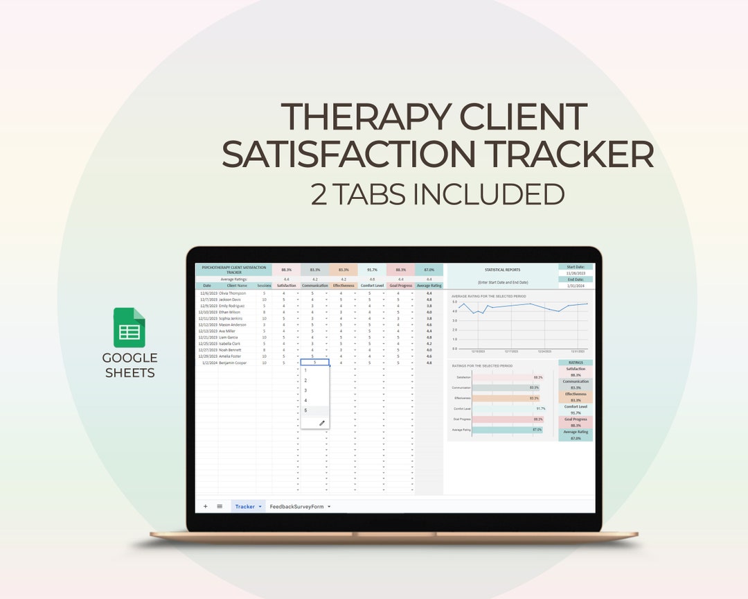 Therapist Feedback Spreadsheet, Therapy Client Satisfaction Tracker ...