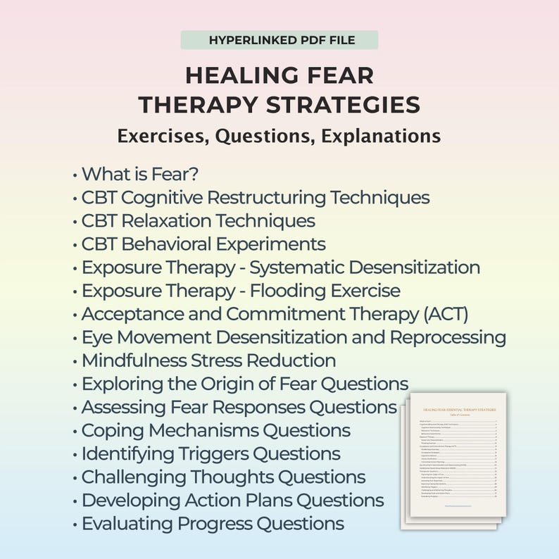 Fear Healing Therapy Strategies Guide PDF CBT Exposure Ladder ACT ...