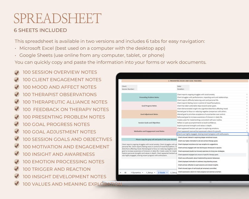 Therapy Progress Notes Template for Excel Counseling Session ...