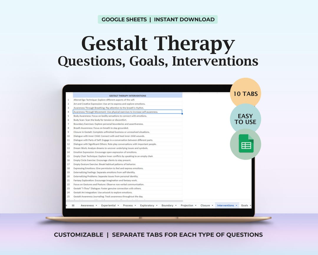 Gestalt Therapy Questions Goals Interventions Worksheets Therapy ...