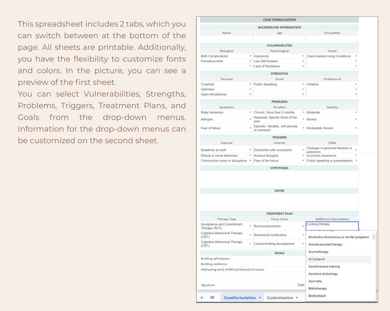 Case Formulation Template, Template for Therapist, Psychology Therapy ...