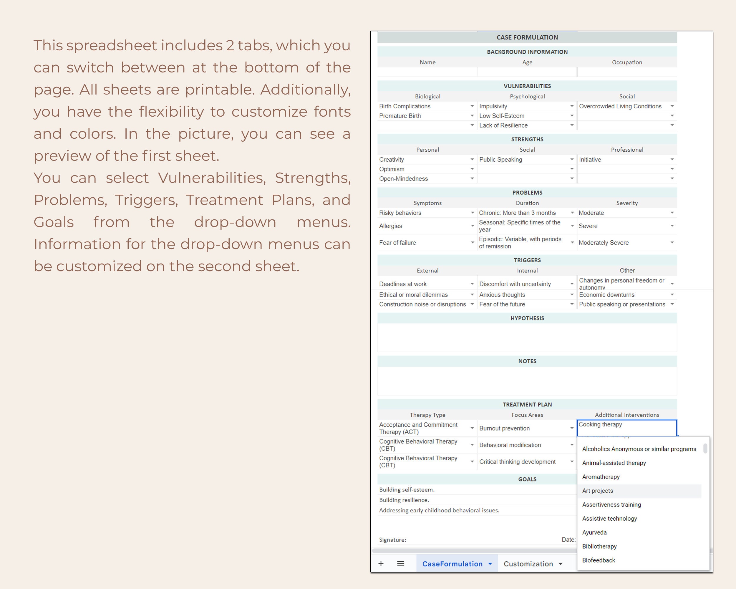 Case Formulation Template, Template for Therapist, Psychology Therapy ...