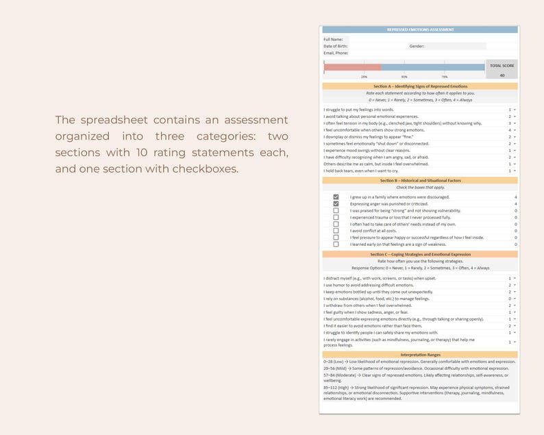 Repressed Emotions Test Therapy Reflection Tool Emotional Awareness ...
