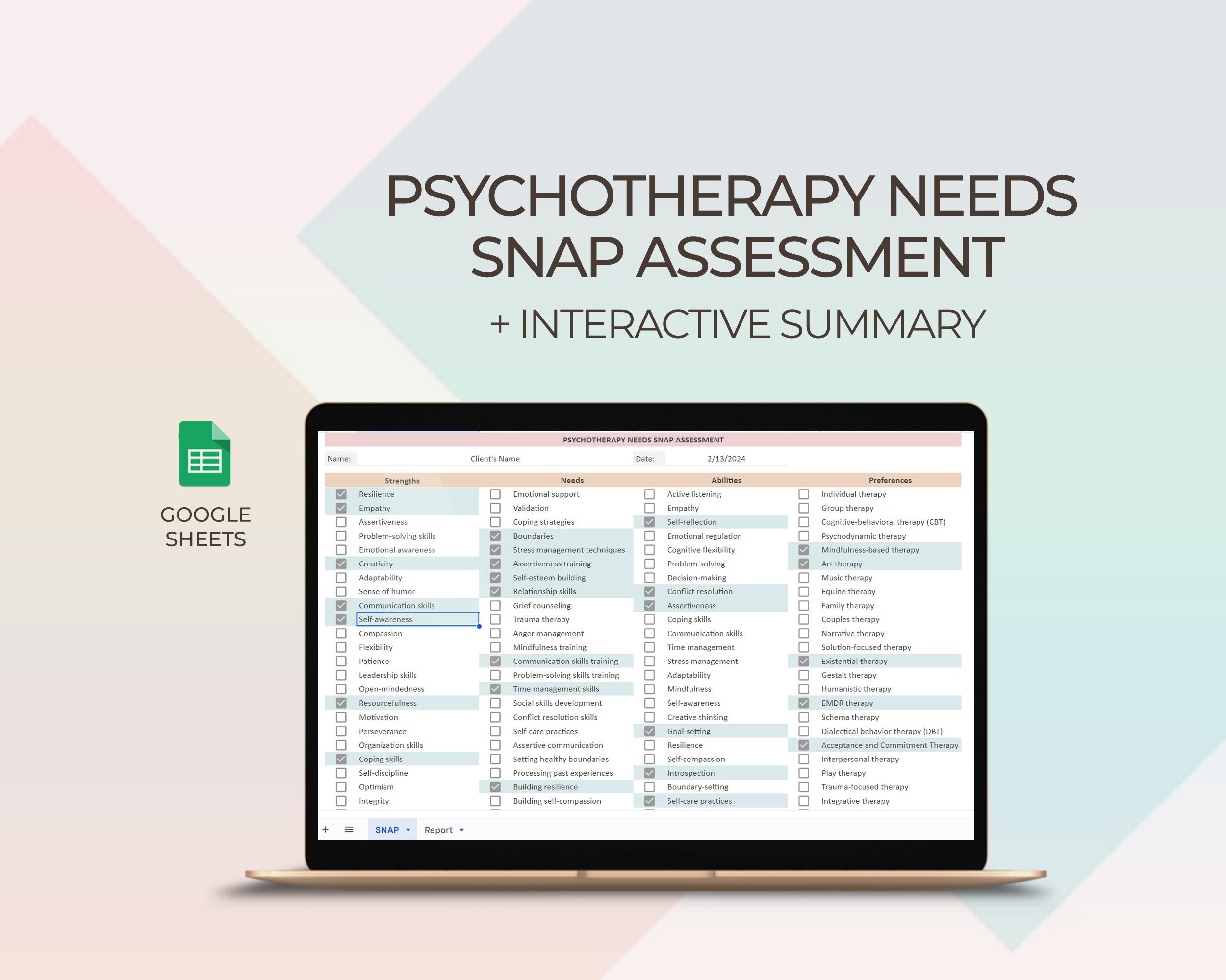 SNAP Assessment Template, Counseling Snap Assessment, Mental Health ...