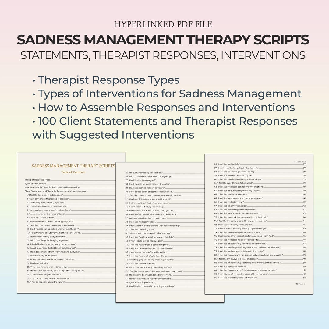 Depression Therapy Scripts, Manage Sadness, Sadness Management, CBT for ...
