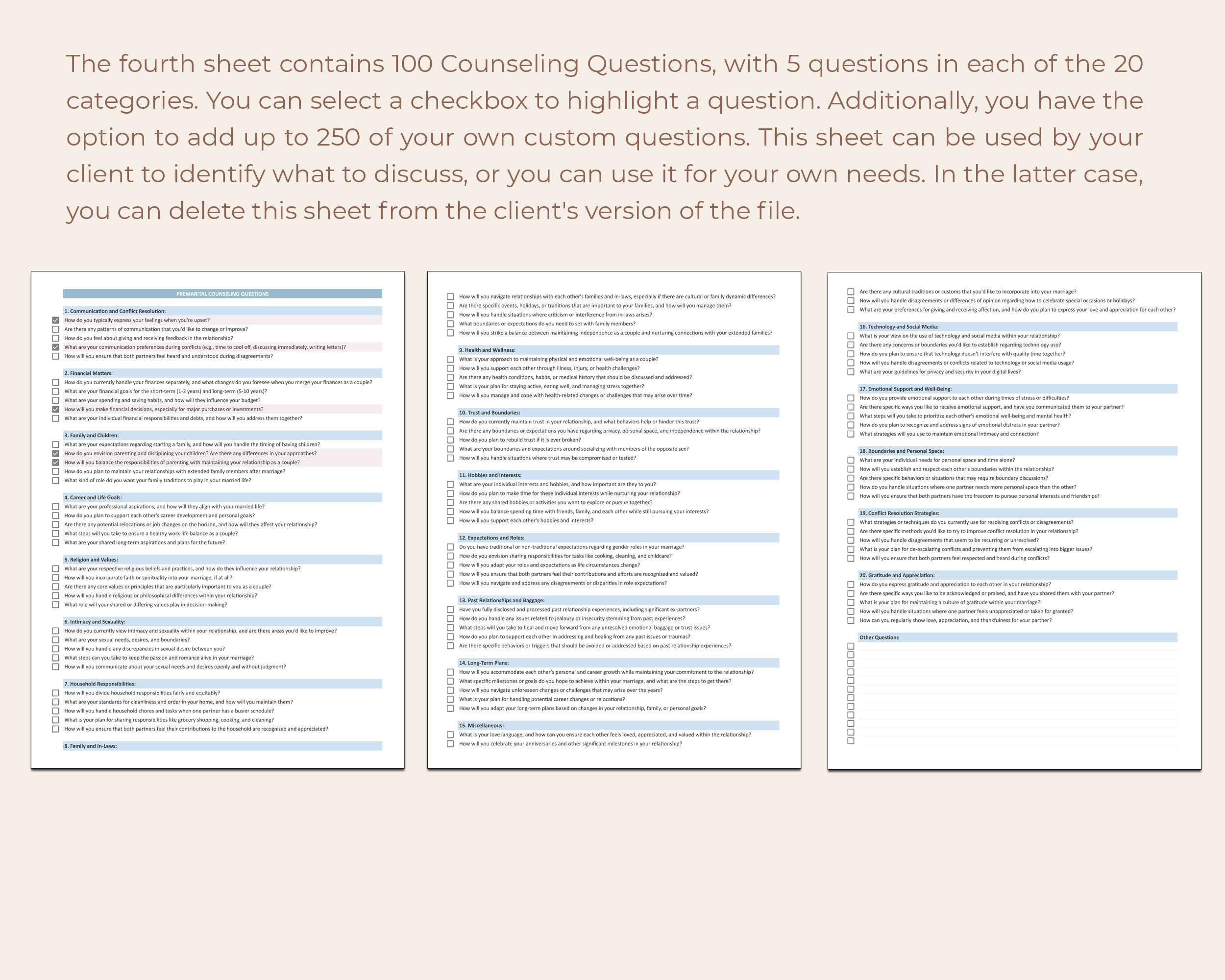 Premarital Counseling Intake Form Pre Wedding Relationship Questions ...