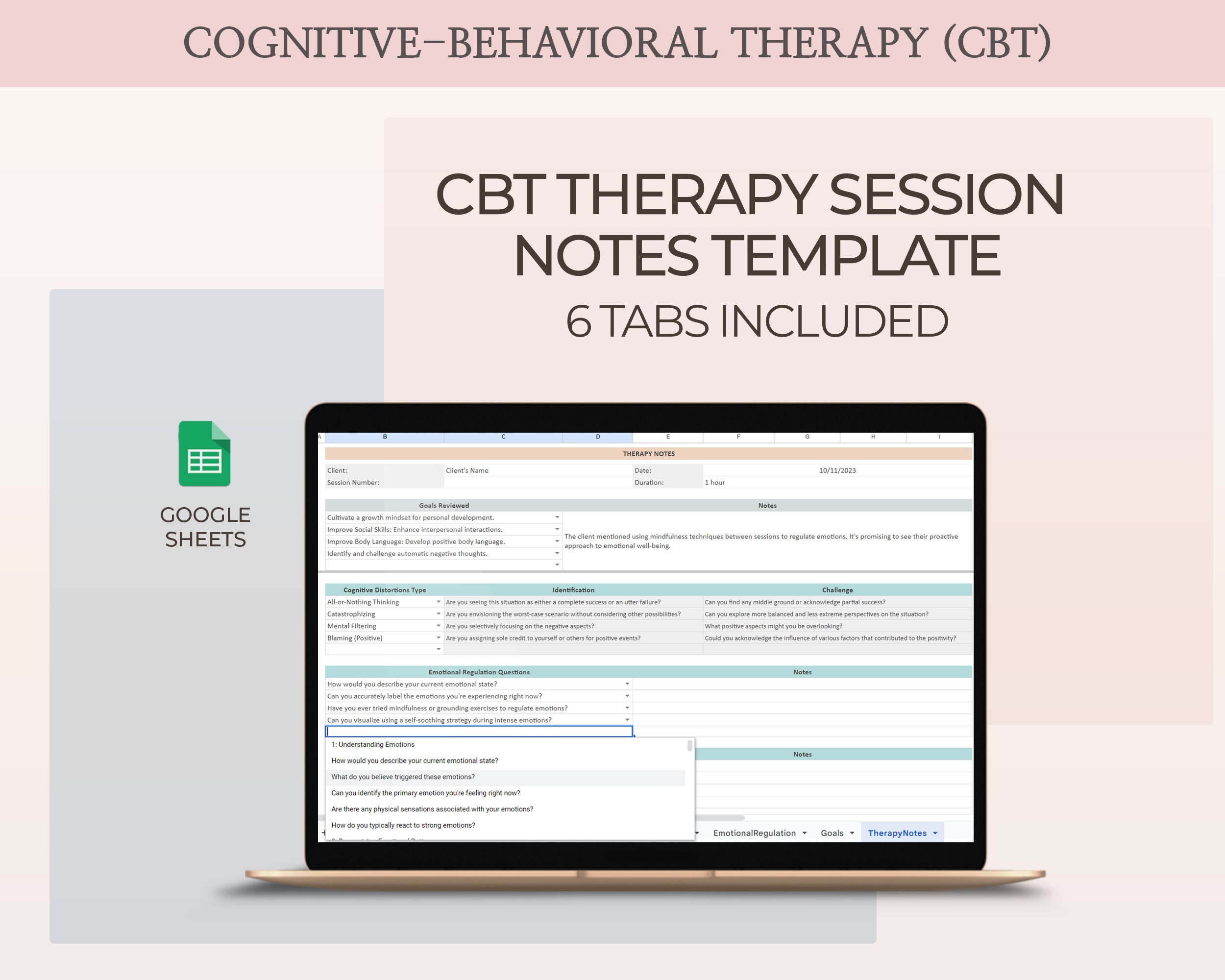 CBT Therapy Notes Template, Cognitive-behavioral Therapy Session ...