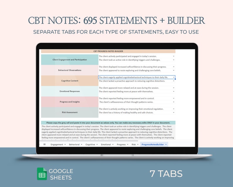 Therapy Progress Notes, Case Management, CBT Therapy Statements ...