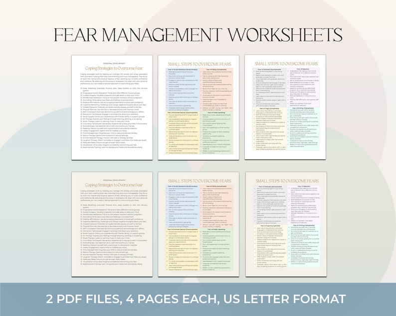 Fear Worksheets, Anxiety Help, Mental Health, Mindfulness Aid, Therapy ...