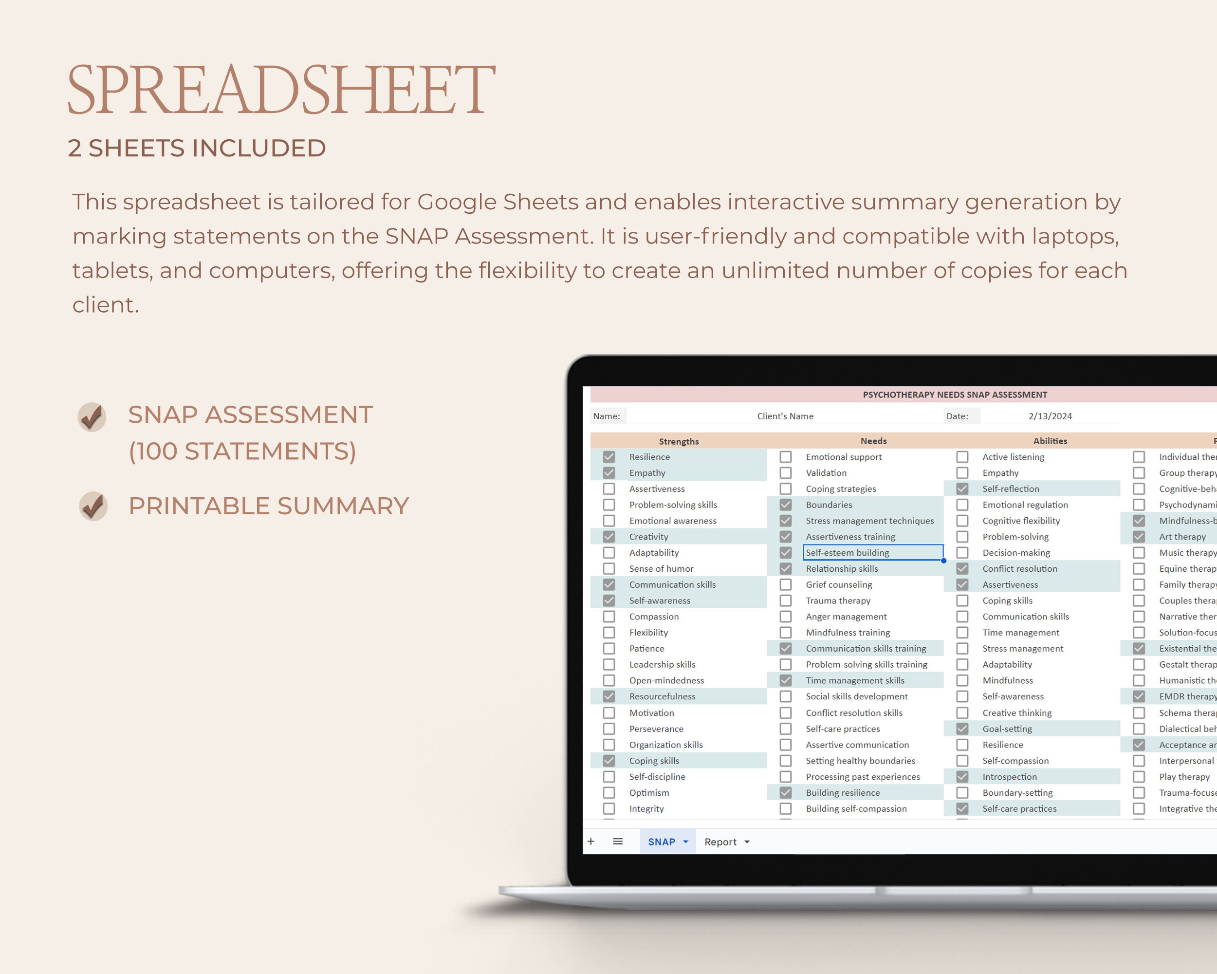 SNAP Assessment Template, Counseling Snap Assessment, Mental Health ...