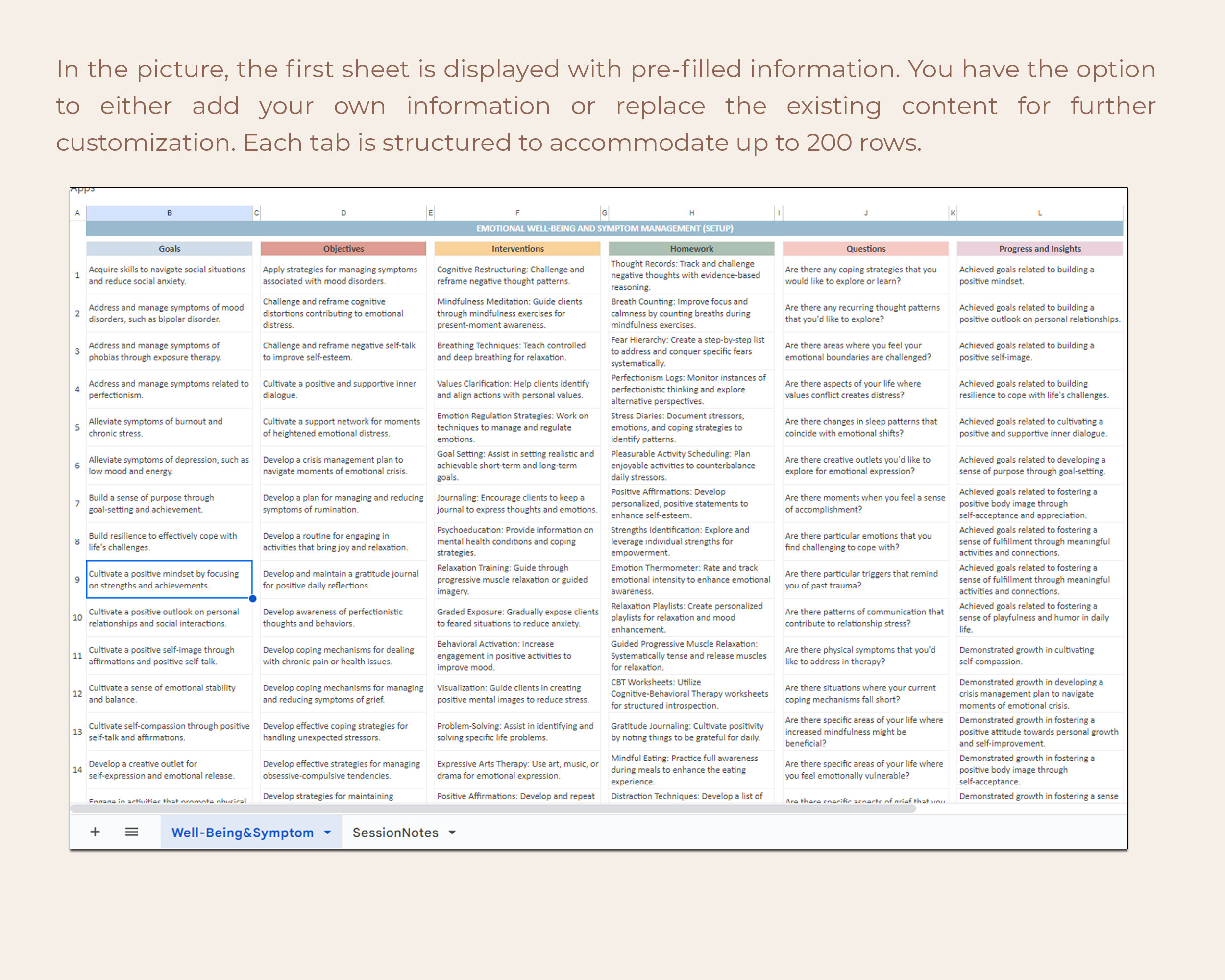 Therapy Goals Session Notes Template Treatment Objectives Intervention ...