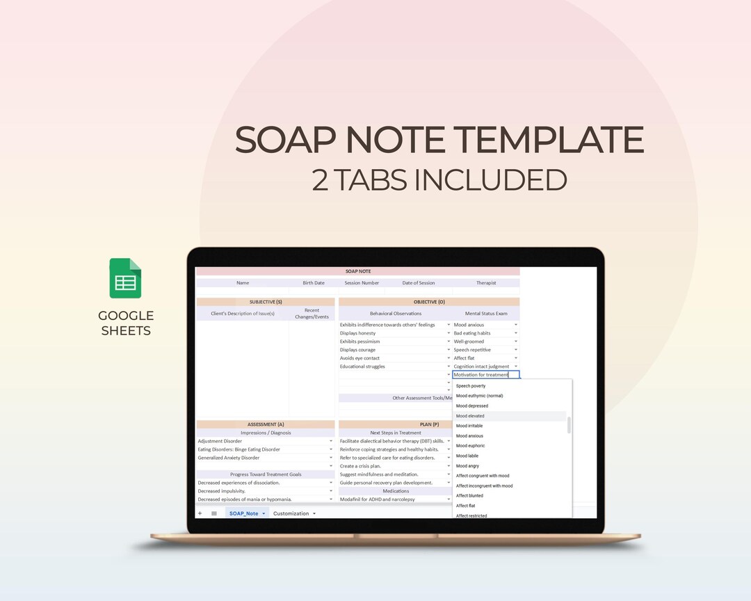SOAP Note Template, Therapy Notes, Therapist Templates, Psychology ...