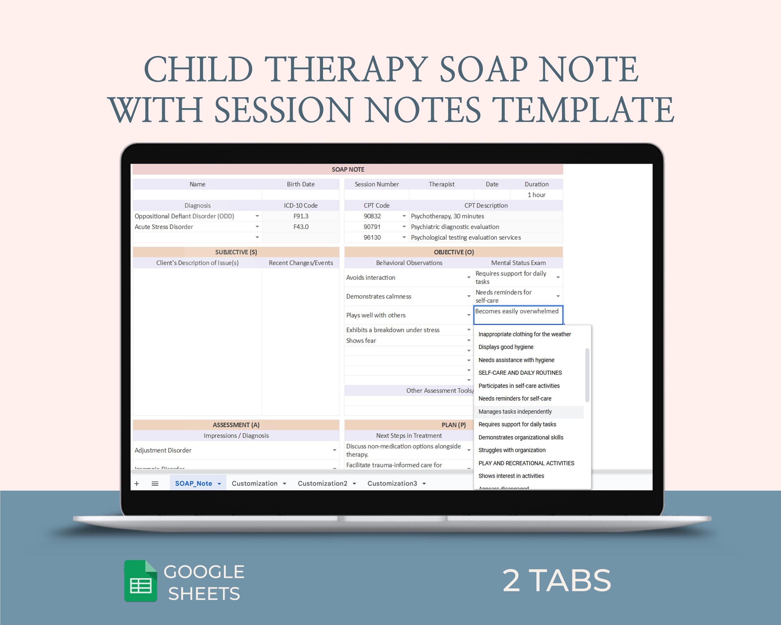 Child Therapy SOAP Note Template, Child Therapy Session Notes Template ...