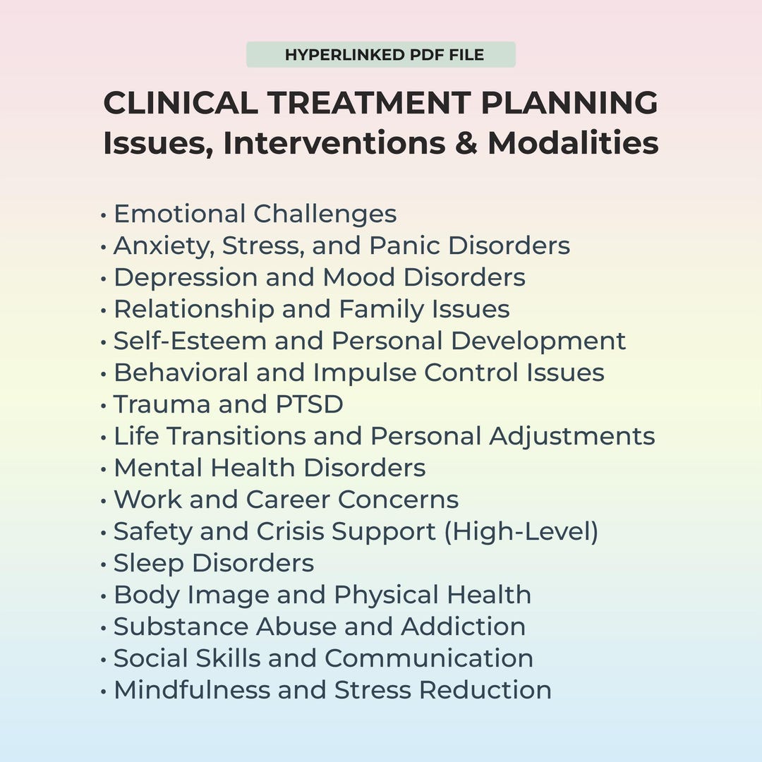 Therapy Treatment Planning Guide Printable PDF Issues Goals ...