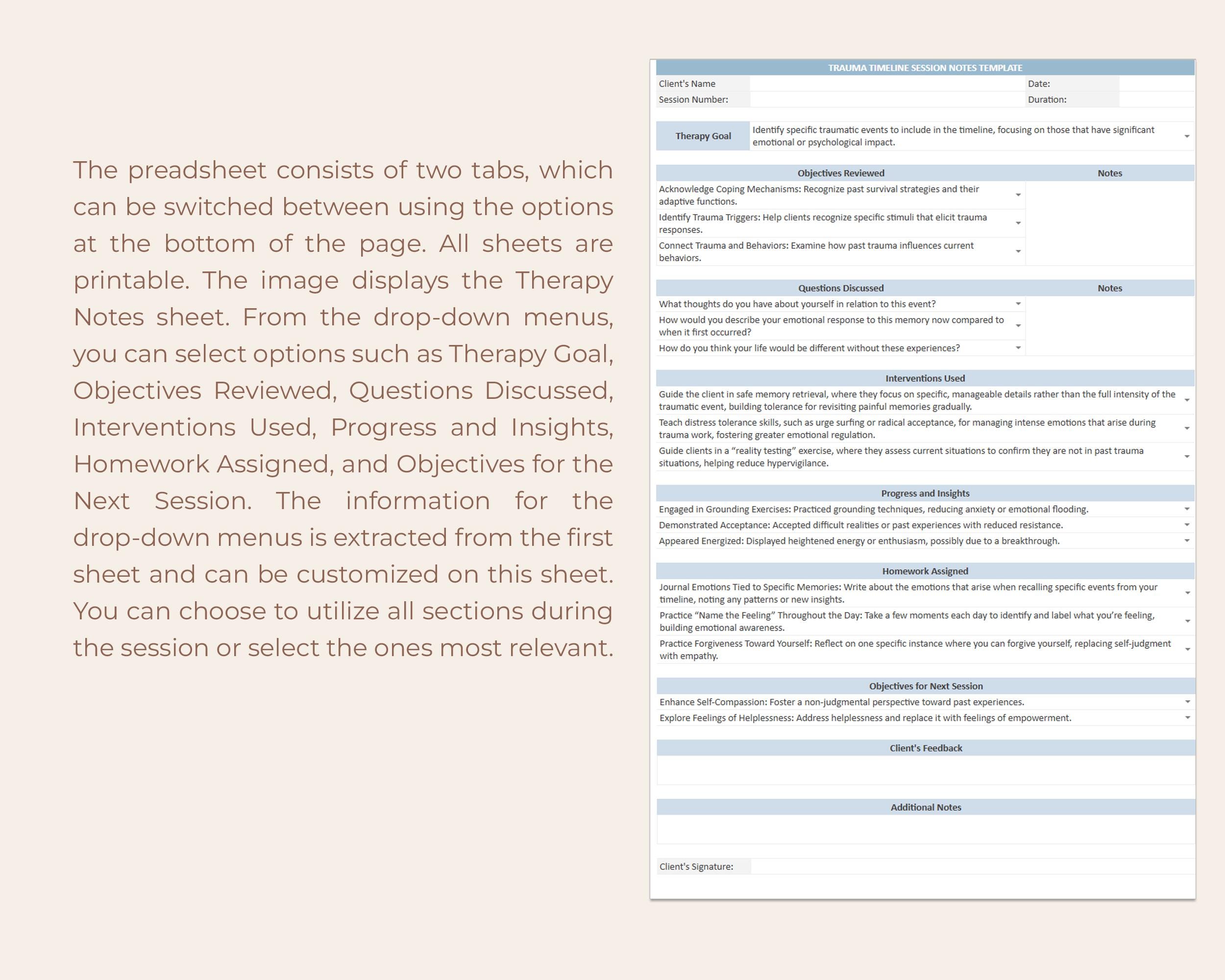 Trauma Timeline Session Notes, Trauma Therapy Session Notes Template ...