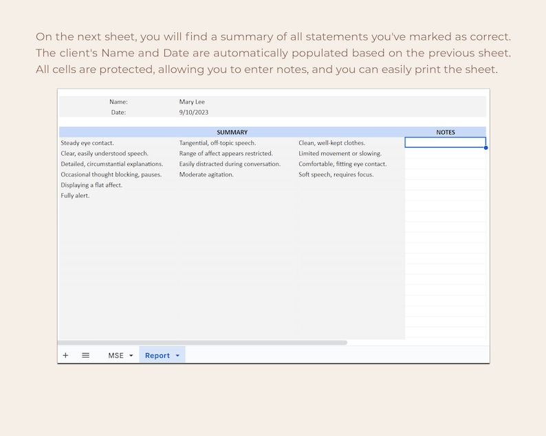 MSE Sheet Template, Mental Status Exam, Mental Status Assessment ...