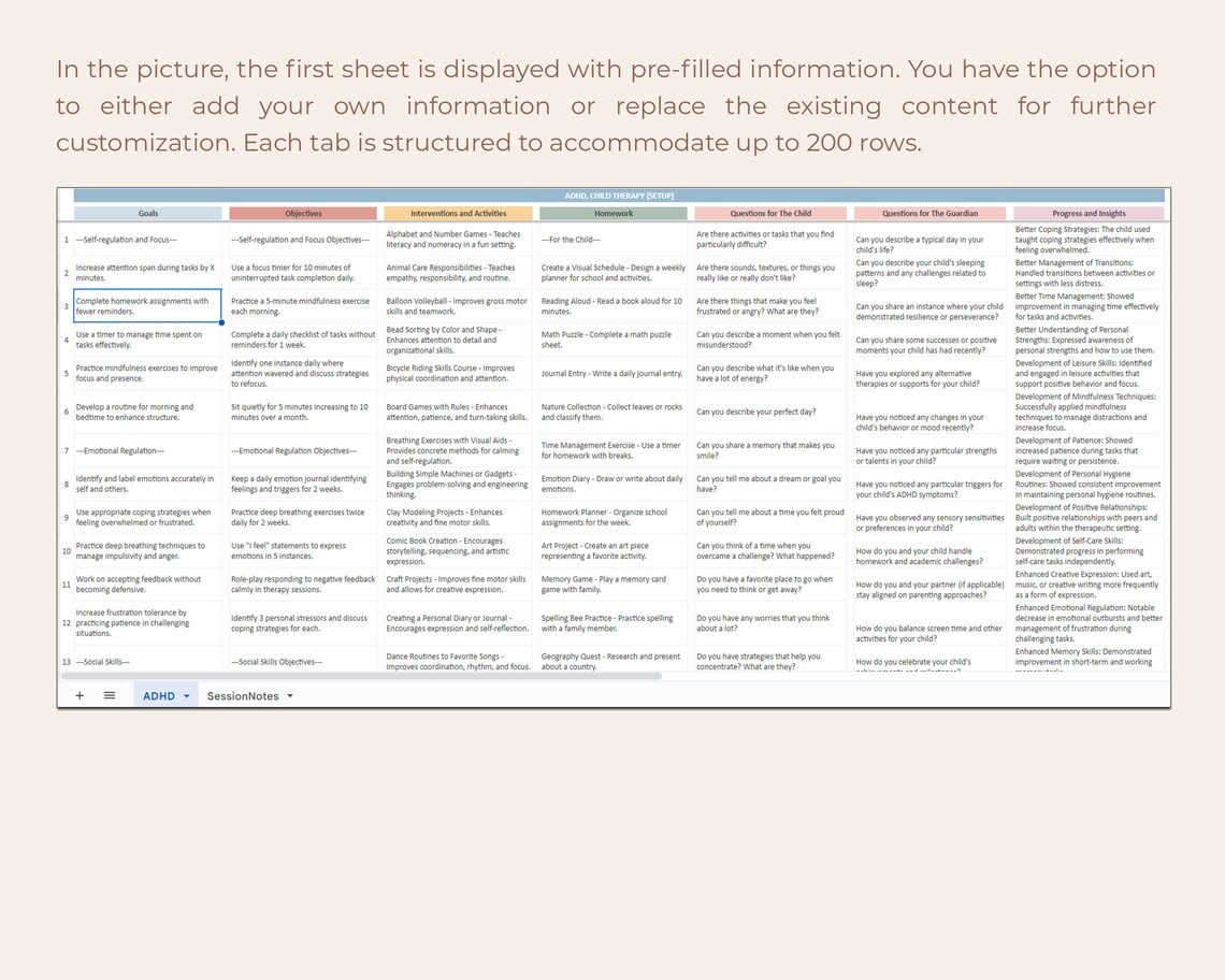 Child Therapy Session Notes Template Behavioral Issues Objectives ...