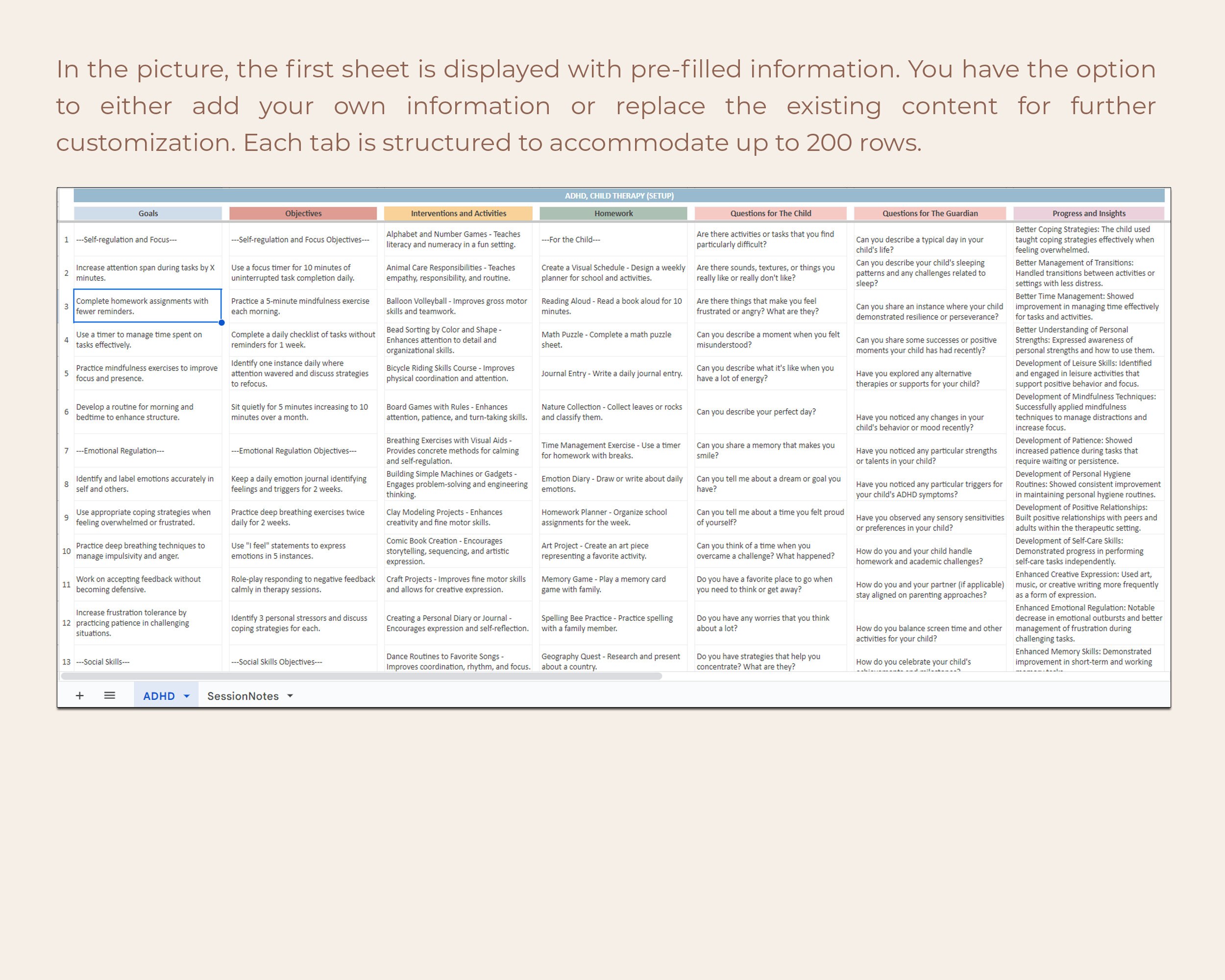 Child Therapy Session Notes Template Behavioral Issues Objectives ...