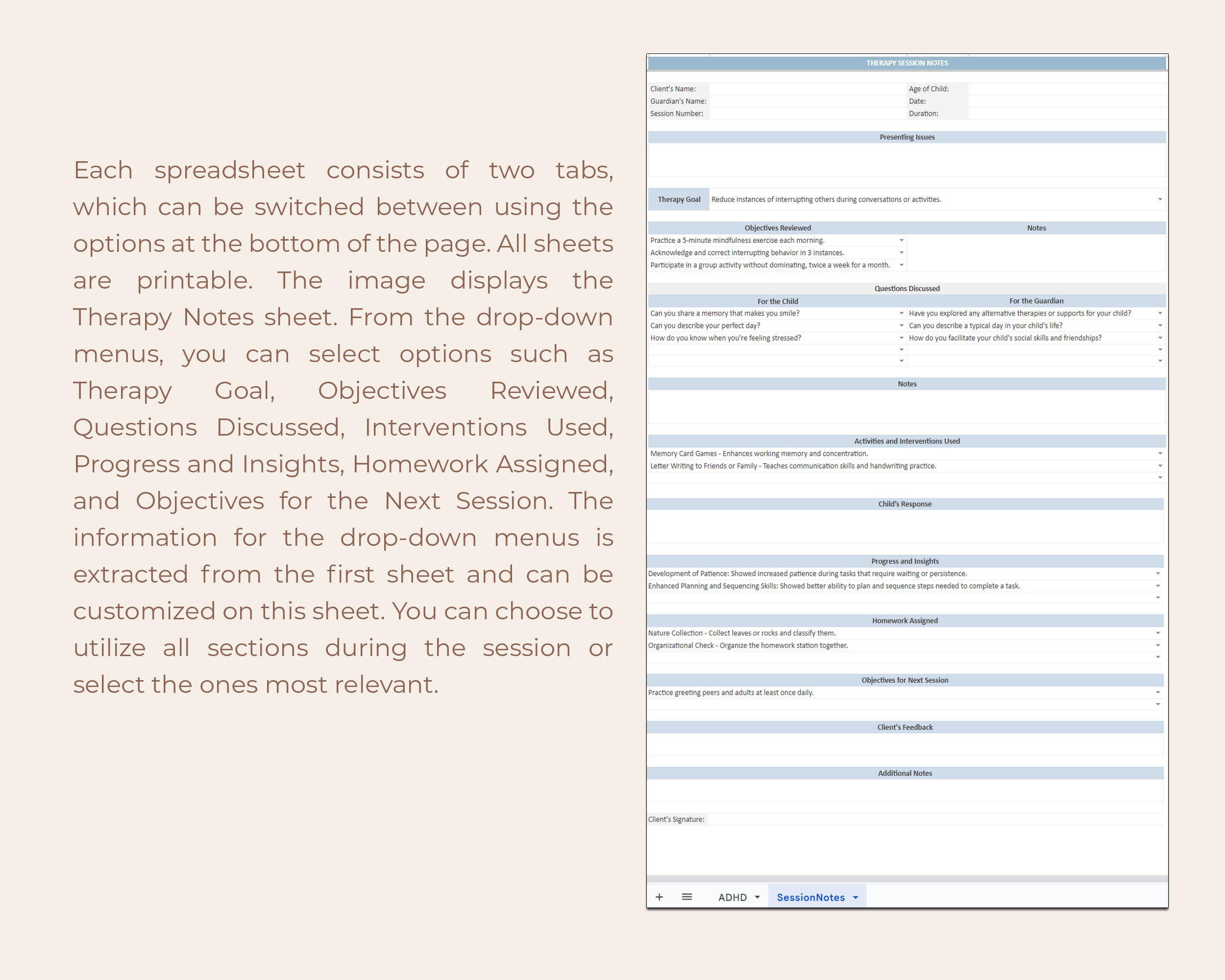 Child Therapy Session Notes Template Behavioral Issues Objectives ...