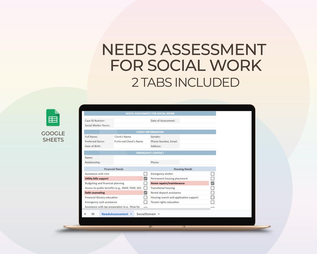 Social Work Need Assessment, Social Worker Form, Documents for Social ...