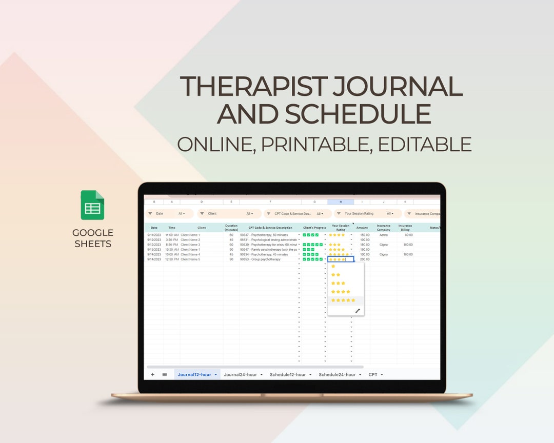 Therapist Schedule, Therapist Journal, Psychotherapist Tool, Time ...
