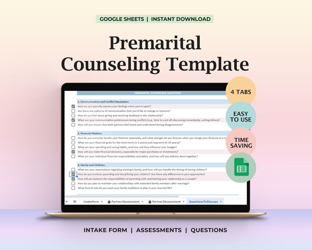 Premarital Counseling Intake Form Pre Wedding Relationship Questions ...