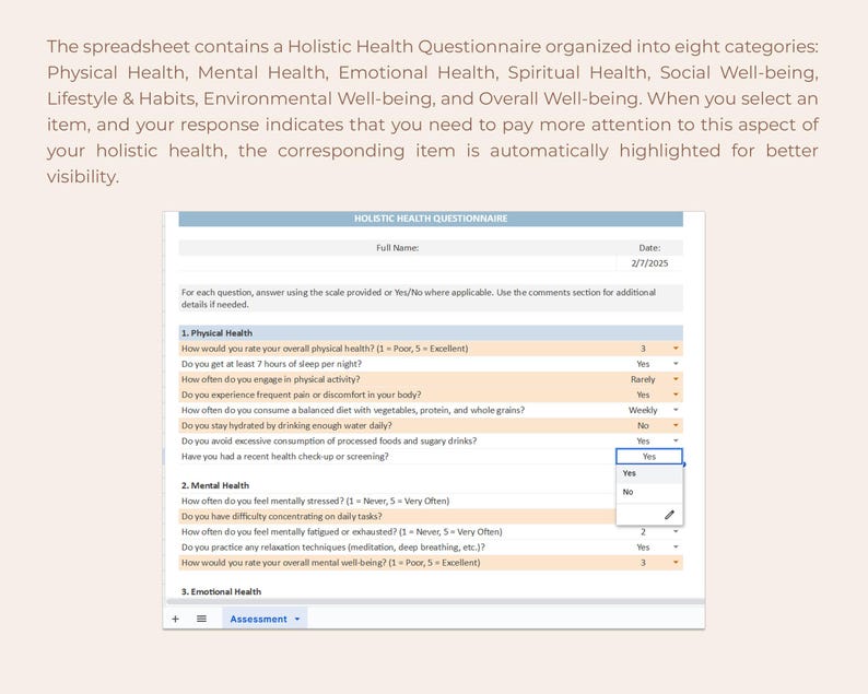 Holistic Health Questionnaire, Social Well-being, Lifestyle & Habits ...